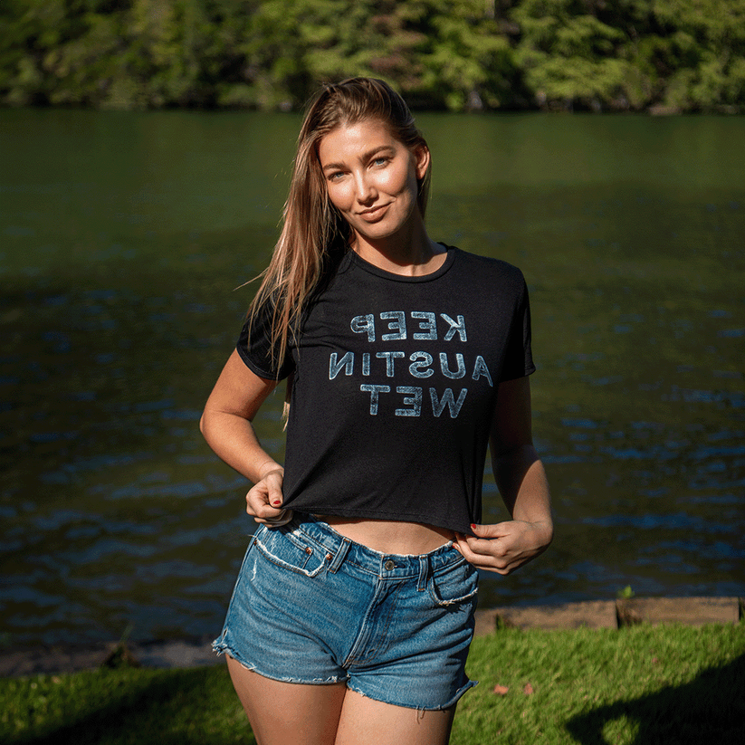 "Keep Austin Wet" Black Crop– Electric Surf Co